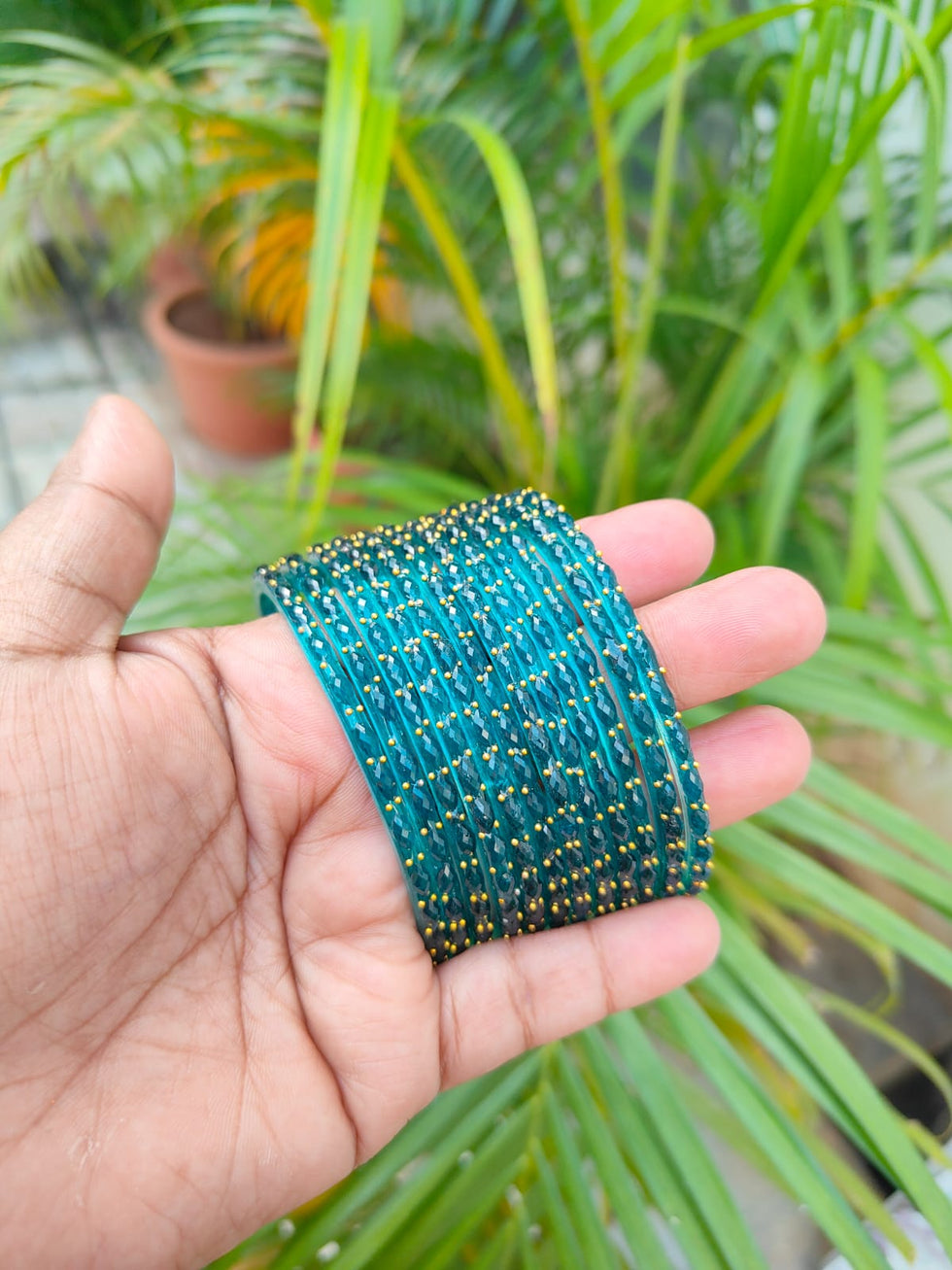 Raindrop glass bangles (Peacock blue) – Adhithi Bangles