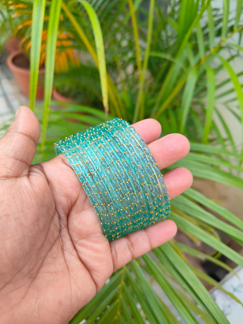 Raindrop glass bangles (Sky blue) – Adhithi Bangles